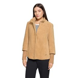 BETTY & CO Fellimitatjacke BETTY & CO "Damen mit Rippb&uuml;ndchen", Damen, Gr. 44, beige, Obermaterial: 60% Polyester, 40% Polyamid; Futter: 100% Polyester, figurumspielend, Jacken