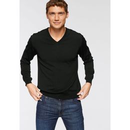 V-Ausschnitt-Pullover OLYMP "OLYMP Strick Casual", Herren, Gr. M, schwarz, Obermaterial: 100% Schurwolle, tailliert, V-Ausschnitt, Pullover, klassischer Strickpullover