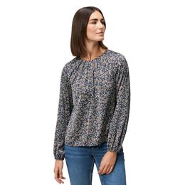 Satinbluse Zero "Damen mit Paisleyprint", Damen, Gr. 38, dunkelblaucream, Satin, Obermaterial: 96% Polyester, 4% Elasthan, bedruckt, figurumspielend normal, Rundhals, weit B&uuml;ndchen mit Gummizug, Blusen