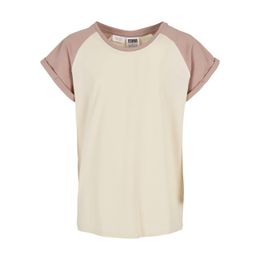 T-Shirt Urban Classics "Urban Classics Damen Girls Contrast Raglan Tee", M&auml;dchen, Gr. 122/128, sandwei&szlig;, duskrose, 100% Baumwolle, mehrfarbig, loose fit, Rundhals, Shirts T-Shirt