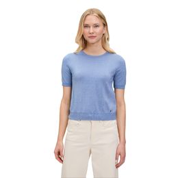 BETTY & CO Kurzarmshirt BETTY & CO "Damen mit Lurexfaden", Damen, Gr. 36, blau, Strick, Obermaterial: 49% Baumwolle, 22% Polyamid, 15% Polyester, 14% Modal, figurumspielend normal, Rundhals, Shirts