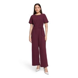BETTY & CO Overall BETTY & CO "Damen mit Bindeg&uuml;rtel", Damen, Gr. 36, Normalgr&ouml;&szlig;en, lila (schwarz aubergine), Obermaterial: 100% Polyester; Futter: 100% Polyester, tailliert, tiefer Rundhals, Overalls Overall