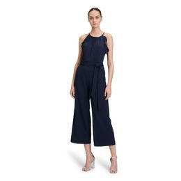 Overall Vera Mont "Damen mit Volant", Damen, Gr. 32, Normalgr&ouml;&szlig;en, blau (night sky), Obermaterial: 95% Polyester, 5% Elasthan, festlich, figurumspielend, amerikanischer Ausschnitt, Overalls Overall, Bindeband