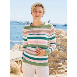Strickpullover Casual Looks "Ringel-Pullover", Damen, Gr. 50, eucalyptus, hellros&eacute;, geringelt, 100% Baumwolle, gemustert, gestreift, mehrfarbig, Pullover Strickpullover