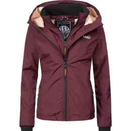 Outdoorjacke Marikoo "Erdbeere", Damen, Gr. M (38), rot (weinrot), Oberstoff: 100% Polyester; Futter: 100% Polyester; Wattierung: 100% Polyester; &Auml;rmelfutter: 100% Polyester, tailliert h&uuml;ftbedeckend, &Auml;rmel ohne &Auml;rmelschlitz Rippstrickb&uuml;ndchen kontrastfarben, Jacken Outdoorjacke, sportliche Funktionsjacke mit Kapuze