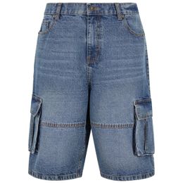Shorts Urban Classics "Urban Classics Relaxed Denim Cargo Shorts", Herren, Gr. 34, Normalgrößen, mid tiefblau washed, 100% Baumwolle, unifarben, relaxed fit, Hosen Shorts