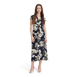 Midikleid Betty Barclay "Damen mit Raffung", Damen, Gr. 48, Normalgr&ouml;&szlig;en, bunt (dunkelblau, gr&uuml;n), Obermaterial: 95% Polyester, 5% Elasthan, k&ouml;rpernah lang, V-Ausschnitt, Kleider Midikleid
