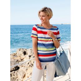 CR&Eacute;ATION L Print-Shirt CREATION L "Ringelshirt", Damen, Gr. 44, jeansblau, rot, bedruckt, 50% Baumwolle, 50% Modal, gemustert, gestreift, Rundhals, Shirts