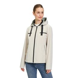 AMBER & JUNE Sommerjacke AMBER & JUNE "Damen mit Kapuze", Damen, Gr. 34, grau (grau beige), Obermaterial: 100% Polyester; Besatz: 100% Polyester, l&auml;ssig geschnitten, Jacken