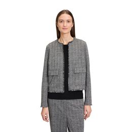 BETTY & CO Jackenblazer BETTY & CO "Damen mit Fransen", Damen, Gr. 44, schwarz (schwarz, grau), Obermaterial: 71% Polyester, 23% Viskose, 2% Polyester, 2% Elasthan, 2% Polyamid; Futter: 100% Polyester, gerade normal, Rundhals, Blazer