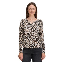 BETTY & CO Kurzarmshirt BETTY & CO "Damen mit Gummizug", Damen, Gr. L, beige, schwarz, Obermaterial: 50% Baumwolle, 50% Modal, loose fit normal, Rundhals, Shirts