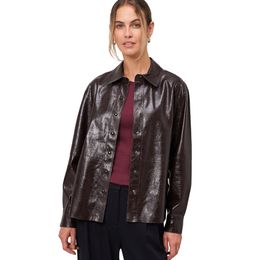 Hemdbluse Zero "Damen im Lederlook Knopfleiste", Damen, Gr. 40, palazzo, Obermaterial: 100% Polyester, gl&auml;nzend, figurbetont normal, weit B&uuml;ndchen mit Druckkn&ouml;pfen, Blusen Hemdbluse