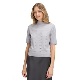 Kurzarmshirt Betty Barclay "Damen mit Stehkragen", Damen, Gr. 38, silber (light silber melange), Strick, Obermaterial: 50% Viskose, 27% Polyamid, 23% Polyester, figurumspielend normal, Shirts