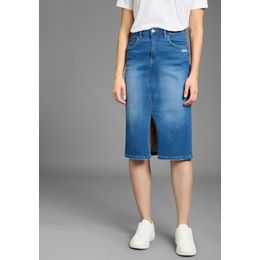 Jeansrock Kangaroos, Damen, Gr. 44, blau (blau used), Denim/Jeans, Obermaterial: 98% Baumwolle, 2% Elasthan, unifarben, Basic, figurbetont ca. Mitte Wade, R&ouml;cke Jeansrock, in Midil&auml;nge mit Schlitz