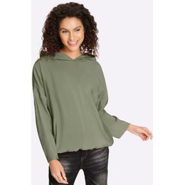 Langarmbluse Heine, Damen, Gr. 34, khaki, 85% Modal, 15% Polyester, unifarben, Blusen