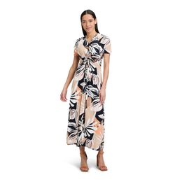 Midikleid Betty Barclay "Damen mit Raffung", Damen, Gr. 38, Normalgr&ouml;&szlig;en, schwarz (schwarz, braun), Jersey, Obermaterial: 95% Viskose, 5% Elasthan., k&ouml;rpernah lang, V-Ausschnitt, Kleider Midikleid, Form
