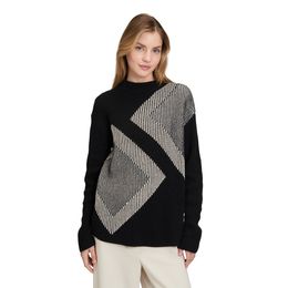 Strickpullover Betty Barclay "Damen mit Intarsie", Damen, Gr. 40, schwarz (patch schwarz, beige), Strick, Obermaterial: 58% Baumwolle, 38% Polyacryl, 4% Polyester, gerade lang, Pullover Strickpullover