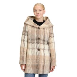 AMBER & JUNE Kurzjacke AMBER & JUNE "Damen mit Kapuze", Damen, Gr. 40, beige (wei&szlig;, taupe), Obermaterial: 55% Polyester, 30% Schurwolle, 15% Polyacryl; Besatz: 100% Polyester; Futter: 100% Polyester, tailliert, Jacken Kurzjacke