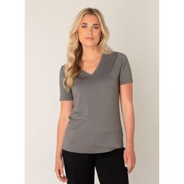 T-Shirt Base Level "Yanic", Damen, Gr. 42, dunkelgrau, Single Jersey, Obermaterial: 96% Viskose, 4% Elasthan, unifarben, regular fit h&uuml;ftbedeckend, V-Ausschnitt, Shirts T-Shirt, mit V-Ausschnitt
