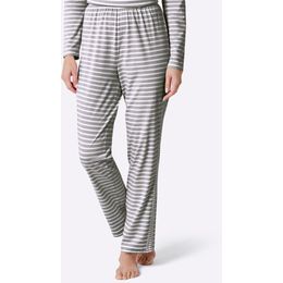 wäschepur Pyjamahose WÄSCHEPUR, Damen, Gr. 40/42, Normalgrößen, steingrau, weiß, geringelt, 100% Baumwolle, gemustert, gestreift, Hosen Pyjamahose