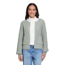 Strickjacke Cartoon "Damen mit Taschen", Damen, Gr. 34, grau (jadeite), Obermaterial: 62% Polyester, 25% Polyacryl, 6% Polyester, 4% Wolle, 3% Polyamid, oversize normal, Rundhals, Strickjacken Strickjacke