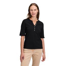 Kurzarmshirt Betty Barclay "Damen mit Kn&ouml;pfen", Damen, Gr. 36, schwarz (patch schwarz, beige), Jersey, Obermaterial: 95% Baumwolle, 05% Elasthan, Basic, figurumspielend normal, Rundhals, Shirts
