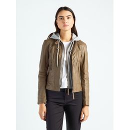 Lederjacke Maze "42021133", Damen, Gr. L, braun (mud), Obermaterial: 100% Lammleder; Innenfutter: 100% Polyester; Kapuze: 55% Baumwolle, 45% Polyester, Jacken