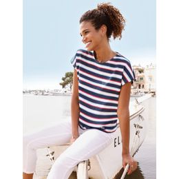 Rundhalsshirt Casual Looks "Ringelshirt", Damen, Gr. 46, marine, ecru, bedruckt, 100% Baumwolle, gemustert, gestreift, Rundhals, Shirts Rundhalsshirt