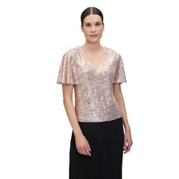 Kurzarmshirt Vera Mont "Damen kurzarm", Damen, Gr. 42, gold (cream, gold), Obermaterial: 93% Polyester, 7% Elasthan; Futter: 92% Polyamid, 8% Elasthan, festlich, figurbetont normal, V-Ausschnitt, Shirts, Pailletten