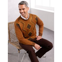 Rundhalspullover CLASSIC "Rundhals-Pullover", Damen, Gr. 52, braun (cognac, schoko, gemustert), 100% Polyacryl, gemustert, mehrfarbig, Pullover Rundhalspullover