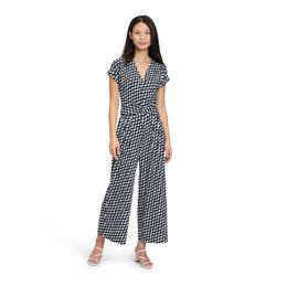 Overall Betty Barclay "Damen mit Eingrifftaschen", Damen, Gr. 42, Normalgr&ouml;&szlig;en, blau (dunkelblau, wei&szlig;), Jersey, Obermaterial: 95% Polyester, 5% Elasthan, figurumspielend, V-Ausschnitt, Overalls Overall, Form