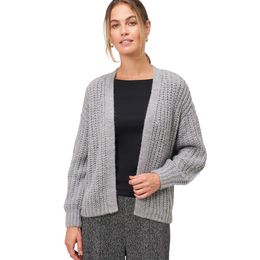 Strickjacke Zero "Damen offener Style", Damen, Gr. L, grau melange, Strick, Obermaterial: 55% Polyacryl, 30% Polyester, 8% Polyamid, 7% Wolle, unifarben, figurumspielend normal, V-Ausschnitt, weit B&uuml;ndchen krempelbar, Strickjacken Strickjacke, Plain/ohne Details