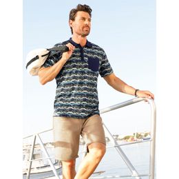 Kurzarmshirt Marco Donati "Kurzarm-Poloshirt", Herren, Gr. 56/58, marine, jade, gemustert, 100% Baumwolle, unifarben, Shirts