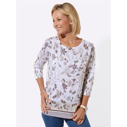3/4-Arm-Shirt Classic Basics "Rundhals-Shirt", Damen, Gr. 48, braun (sesam, steingrau, bedruckt), 100% Baumwolle, gebl&uuml;mt, gemustert, mehrfarbig, Rundhals, Shirts 3/4-Arm-Shirt