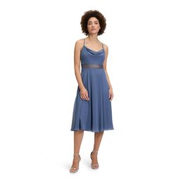 Cocktailkleid Vera Mont "Damen mit Wasserfallausschnitt", Damen, Gr. 44, Normalgr&ouml;&szlig;en, blau (blau stone), Chiffon, Obermaterial: 100% Polyester, festlich, tailliert kurz, Wasserfallausschnitt, Kleider, Stickerei