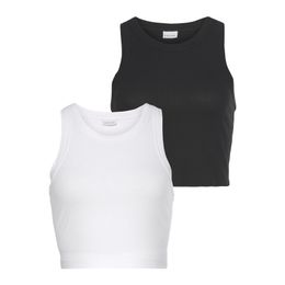 Crop-Top Lascana, Damen, Gr. 32/34, schwarz-wei&szlig; (wei&szlig;, schwarz), Rippware, Obermaterial: 95% Viskose, 5% Elasthan, unifarben, figurbetont bauchfrei, Rundhals, Tops, aus weicher Rippware, sommerliche Basic Tops