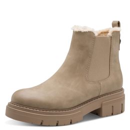Winterstiefelette Marco Tozzi, Damen, Gr. 37, taupe, Elastischer Einsatz, Lederimitat, unifarben, used, Schuhe Winterstiefelette, Blockabsatz, Winterboots in veganer Verarbeitung