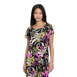 Kurzarmshirt Betty Barclay "Damen mit Gummizug", Damen, Gr. 38, schwarz (schwarz, khaki), Jersey, Obermaterial: 94% Polyester, 6% Elasthan, figurumspielend normal, Rundhals, Shirts, Glitzersteine