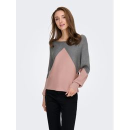 Only Damen Strickpullover "ONLMADALINE LS BOAT NECK PULLOVER EX KNT"medium grau melange detail:misty rose, Gr. L, gemustert, Strick, Obermaterial: