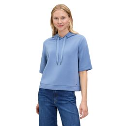 BETTY & CO Kurzarmshirt BETTY & CO "Damen mit Kapuze", Damen, Gr. 36, blau, Sweatware, Obermaterial: 49% Polyester, 44% Modal, 7% Elasthan, loose fit normal, Shirts