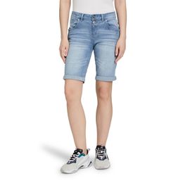 Shorts Cartoon "Damen mit Stickerei", Damen, Gr. 36, Normalgr&ouml;&szlig;en, blau, Obermaterial: 99% Baumwolle, 01% Elasthan, figurbetont kurz, Hosen Shorts, Stickerei
