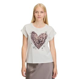 Kurzarmshirt Cartoon "Damen mit &Auml;rmelaufschlag", Damen, Gr. 34, beige (patch cream, beige), Obermaterial: 100% Baumwolle, loose fit normal, Rundhals, Shirts