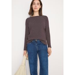 Langarmshirt Cecil, Damen, Gr. M (40), eggplant rot, Jersey, Obermaterial: 95% Baumwolle, 5% Elasthan, gestreift, gerade h&uuml;ftbedeckend, Rundhals, Shirts Langarmshirt