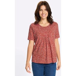 Kurzarmshirt Classic Basics "Kurzarm-Shirt", Damen, Gr. 46, rotbraun, wei&szlig;, bedruckt, 100% Baumwolle, gemustert, mehrfarbig, Rundhals, Shirts