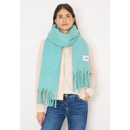 Cecil Damen Schalsea foam blau, unifarben, Stoff, 100% Polyester, Modet&uuml;cher, mit Fransenkante