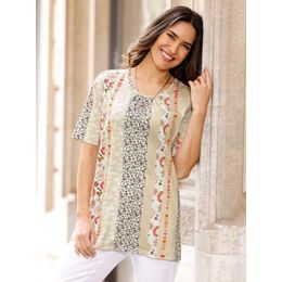 Longshirt Classic Basics "Shirt", Damen, Gr. 46, bunt (ecru, papaya, bedruckt), 100% Baumwolle, gebl&uuml;mt, gemustert, mehrfarbig, Rundhals, Shirts Longshirt