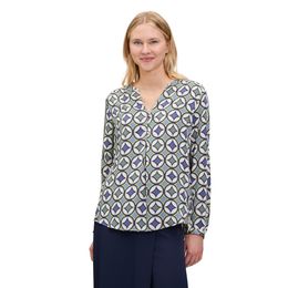 Schlupfbluse Cartoon "Damen mit Kn&ouml;pfen", Damen, Gr. 38, bunt (blau, gr&uuml;n), Obermaterial: 100% Viskose, l&auml;ssig geschnitten normal, V-Ausschnitt, Blusen Schlupfbluse