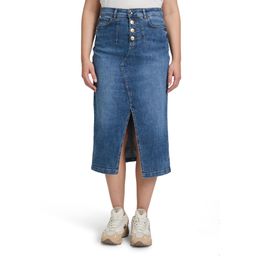 Maxirock Cartoon "Damen mit Waschung", Damen, Gr. 40, blau (dunkelblau denim), Obermaterial: 98% Baumwolle, 02% Elasthan, figurbetont lang, Röcke Maxirock