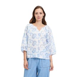 BETTY & CO Schlupfbluse BETTY & CO "Damen mit Stickerei", Damen, Gr. 44, blau (wei&szlig;, blau), Obermaterial: 69% Baumwolle, 31% Polyester., figurumspielend normal, Rundhals, Blusen Schlupfbluse