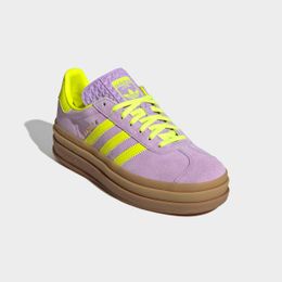 Sneaker adidas originals "GAZELLE BOLD", Damen, Gr. 40, powder plum, solar gelb, gold metallic, Leder, Synthetik, Schuhe Sneaker